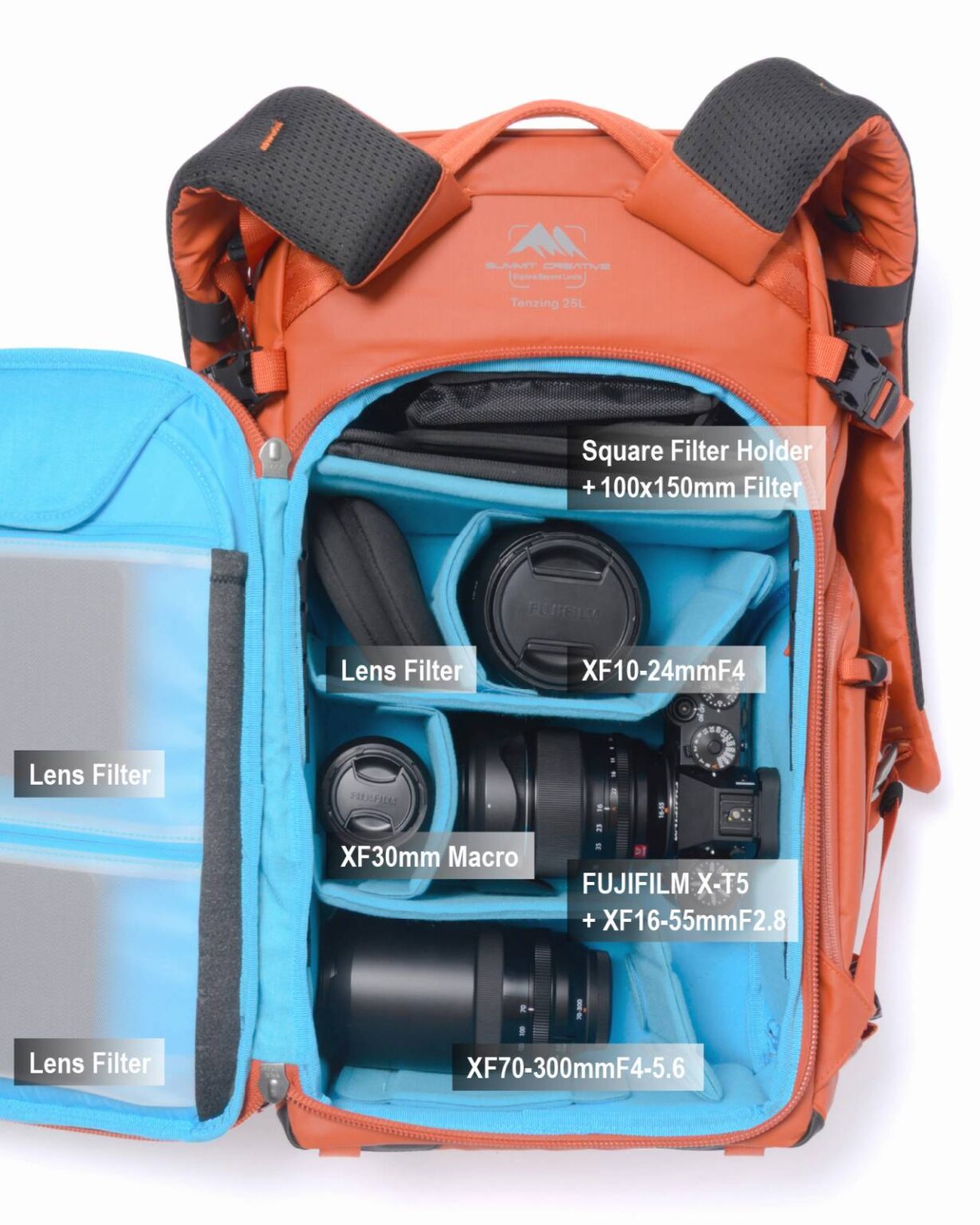 【機材収納例】テンジン 25L/30L 共通 FUJIFILM X システム | サミットクリエイティブ SUMMIT CREATIVE JAPAN